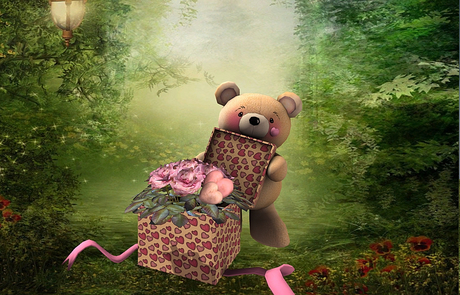 Second Life Marketplace - CJ Bear Surprise Box with Dozen Pink Roses Set