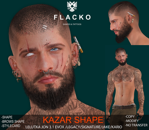 Second Life Marketplace - Flacko - Shape Kazar Lelutka Jon 4.0 EvoX