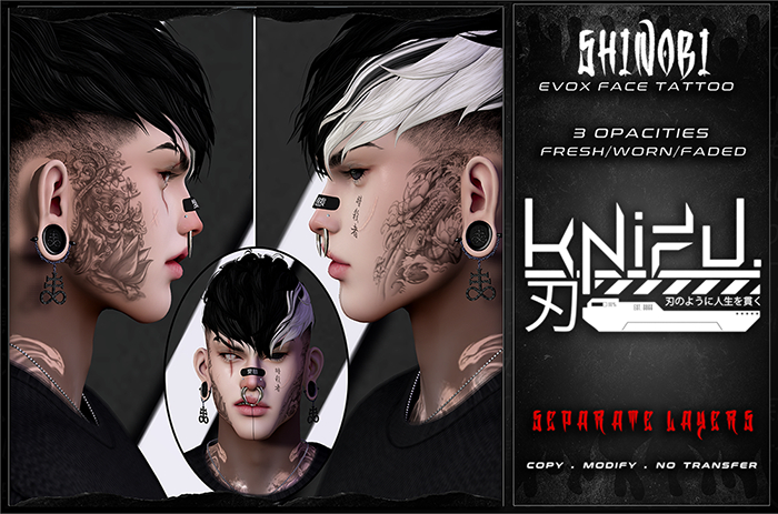Second Life Marketplace - KNIFU. Shinobi Face Tattoo (EvoX)