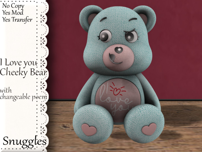 Second Life Marketplace - I Love you Cheeky Bear with poem By Snuggles