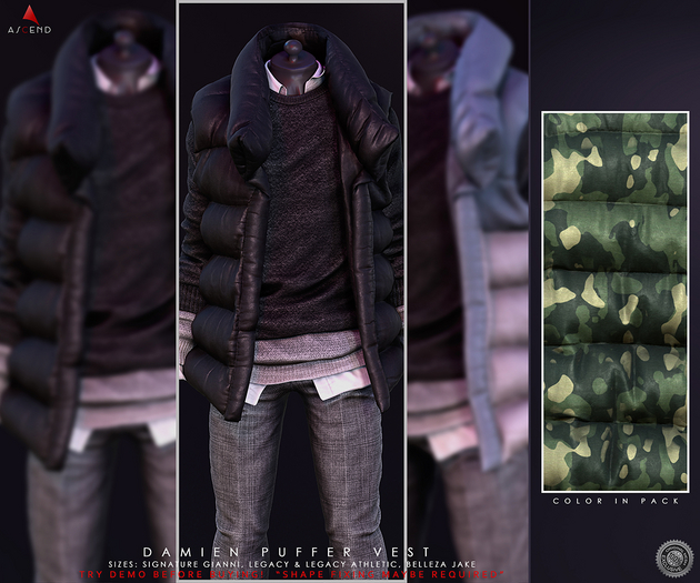Second Life Marketplace - //Ascend// Damien Puffer Vest - Print 6