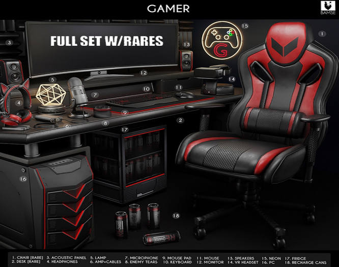 Second Life Marketplace - BAMSE - Gamer - Full Set ( 2 RARES + 16 Commons )