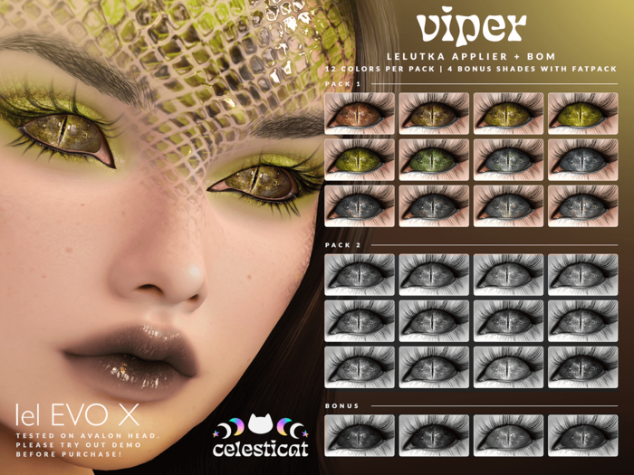 Second Life Marketplace - [Celesticat] Viper Eyes - Pk 1