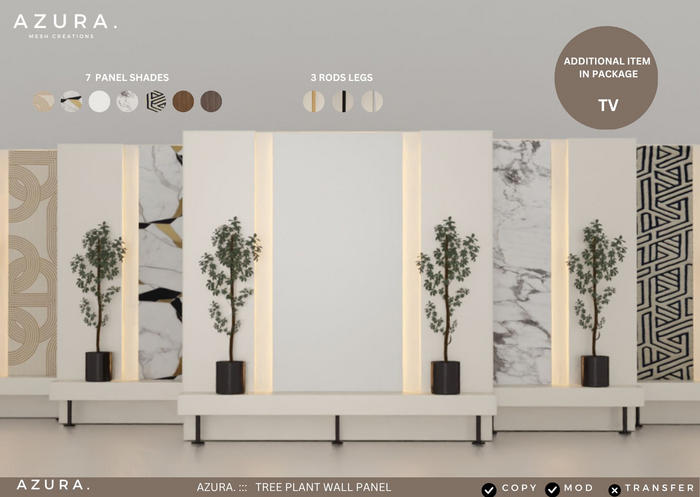 Second Life Marketplace - AZURA ::: TREE PLANT WALL PANEL - CHANGE TEXTURE