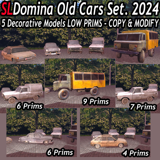 Second Life Marketplace - SLDomina Old Cars Set 2024 Decorative for ...