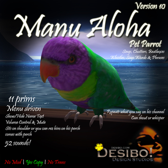 Second Life Marketplace - Animinimals Green Fantasy Lorikeet Parrot
