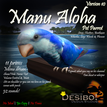 Second Life Marketplace - Animinimals Royal Blue Fantasy Quaker Parrot