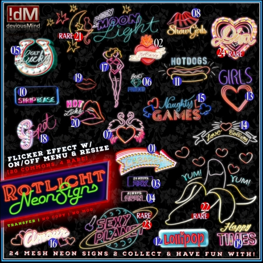 Second Life Marketplace - 10 RARE !dM Redlight **STRIP** PinUp Neon (BOX)