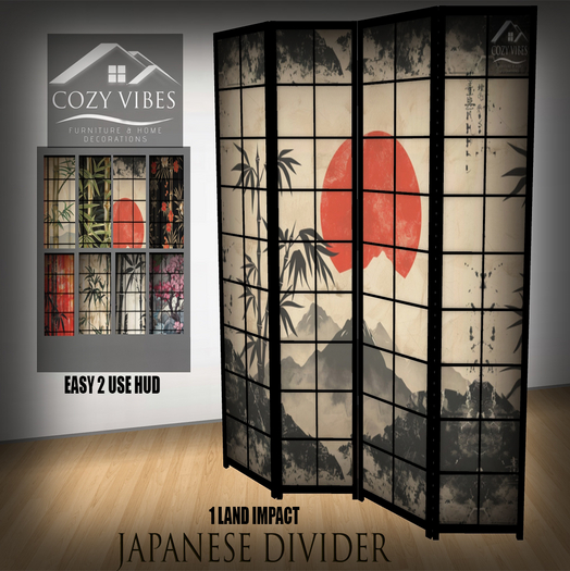 Second Life Marketplace - -COZY- Japanese Divider Bamboo & Flowers with HUD