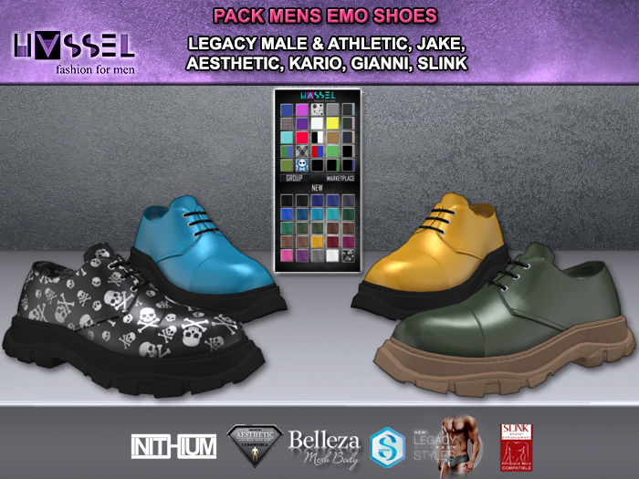 Second Life Marketplace - (HASSEL) PACK MEN'S MODERN EMO LEATHER SHOES ...
