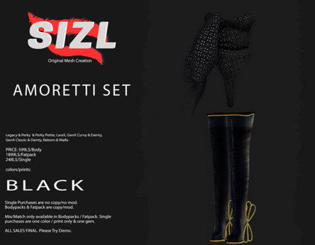 Second Life Marketplace - SIZL AMORETTI SET BLACK [UNPACK]