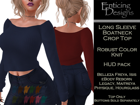 Second Life Marketplace - *ED HUD Pack Long Sleeve Boatneck Cropped Top ...