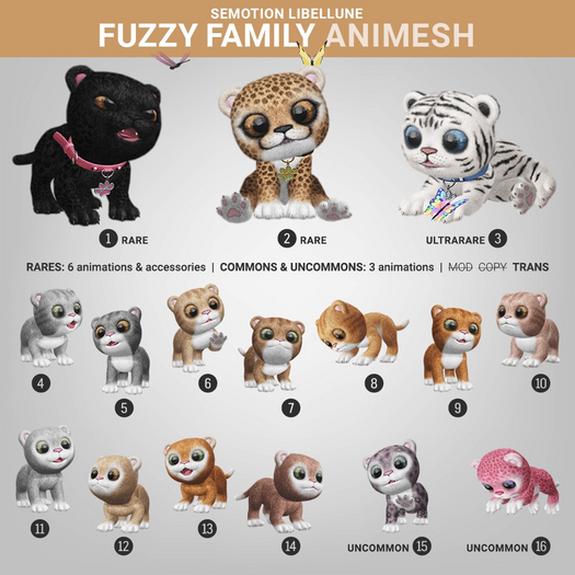 Second Life Marketplace - SEmotion Libellune Fuzzy Family Animesh ...