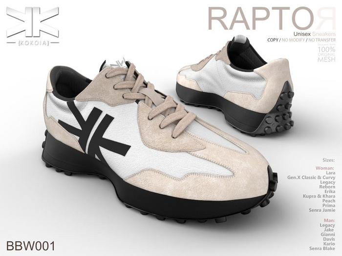 Second Life Marketplace - Raptor :: Unisex Sneakers :: BBW001 :: {kokoia}
