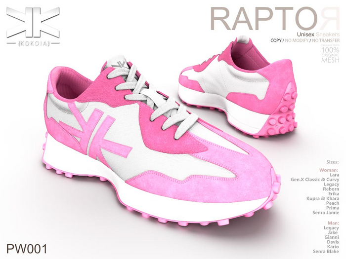 Second Life Marketplace - Raptor :: Unisex Sneakers :: PW001 :: {kokoia}