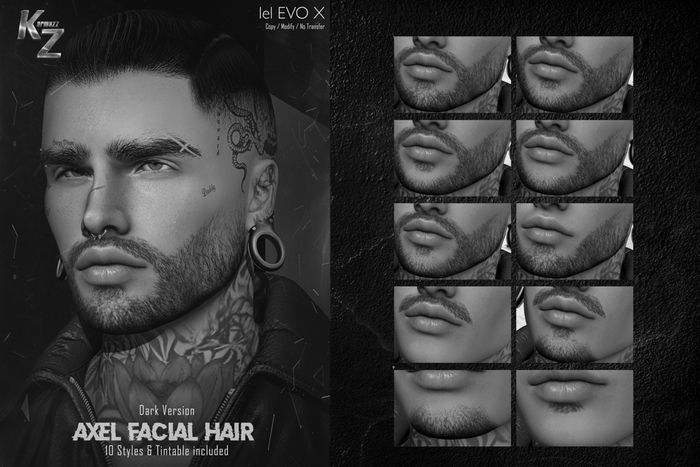 Second Life Marketplace - #DEMO [KZ] Axel Facial Hair - Dark Version - EVOX