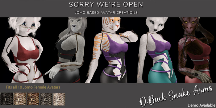 Second Life Marketplace - SWO D.Back Snake Arms for Jomo Avatar Females