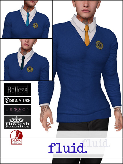 Second Life Marketplace - fluid. - BORSTAL HOUSE V-neck Blue School ...