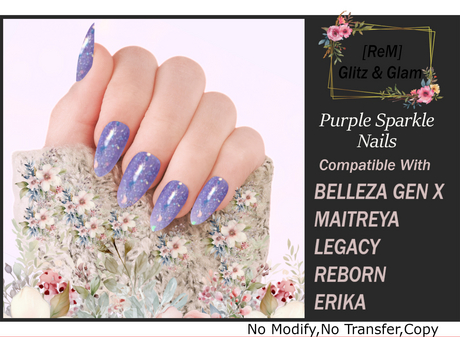 Second Life Marketplace - [ReM]Purple Sparkle Nails