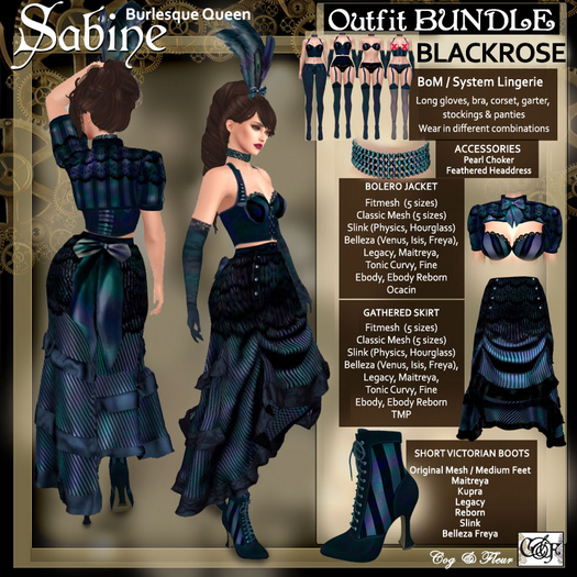 Second Life Marketplace - C&F Sabine Victorian Burlesque Saloon Outfit ...