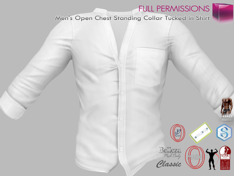 Second Life Marketplace - Full Perm Men's Tucked In Collarless White ...