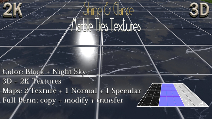 Second Life Marketplace - Shine & Glance - 2 Marble Tiles Textures 3D ...