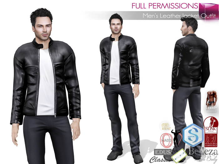 Second Life Marketplace - Full Perm Black Leather Jacket Pants Shoes ...