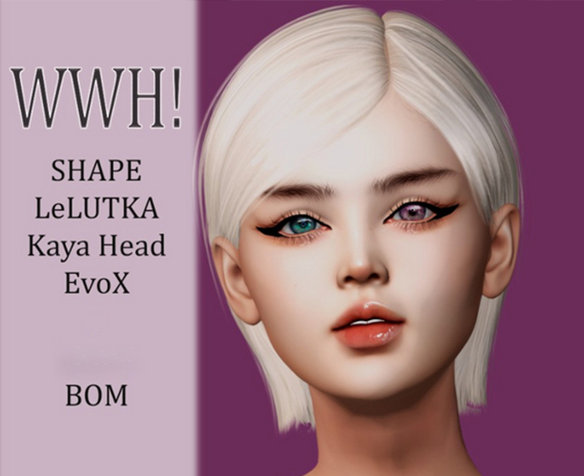 Second Life Marketplace - WWH! SHAPE LeLUTKA Kaya Head EvoX + Legacy 06 BOM
