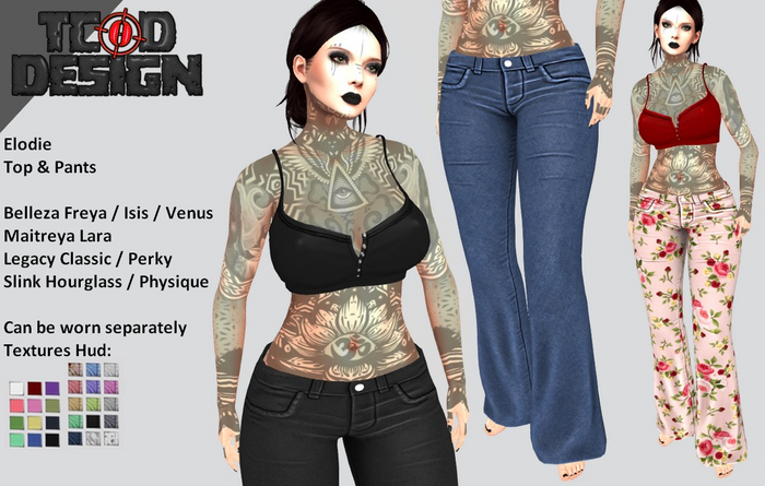 Second Life Marketplace - Top & Pants ~ Elodie [Textures Hud]...