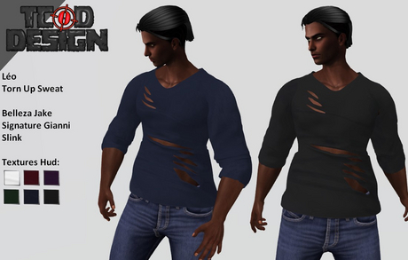 Second Life Marketplace - Torn Up Sweat ~ Leo [Textures Hud]. DEMO