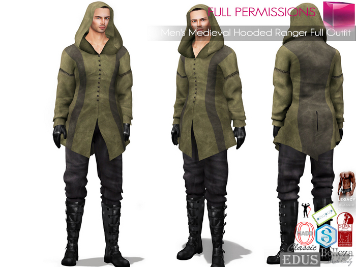 Second Life Marketplace - 3in1 Full Perm Men's Medieval Hooded Traveler ...