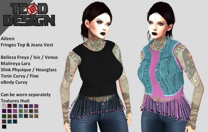 Second Life Marketplace - Fringes Top & Jeans Vest ~ Aileen [Textures ...