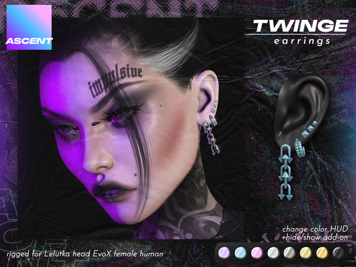 Second Life Marketplace - ASCENT - Twinge Earrings (EvoX F)