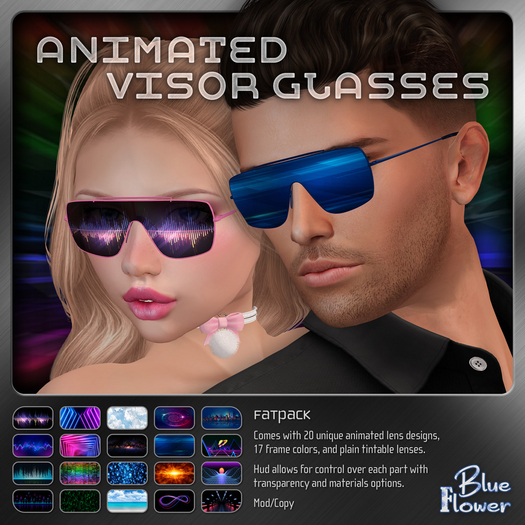 Second Life Marketplace - Blue Flower - Animated Visor Glasses - Demo