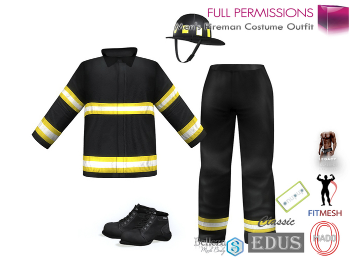 Second Life Marketplace - 4in1 Full Perm Men's Firefighter Uniform ...