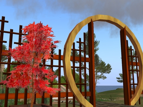 Second Life Marketplace - Japanese MOON GATE + 2 Cherry Blossom Maple