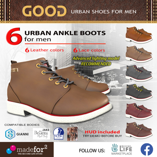 Second Life Marketplace - Shoes "Urban ankle boots for men **GOOD**"
