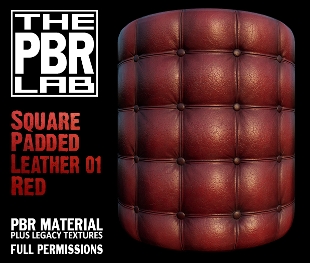 Second Life Marketplace - The PBR Lab - Square Padded Leather 01 Red ...