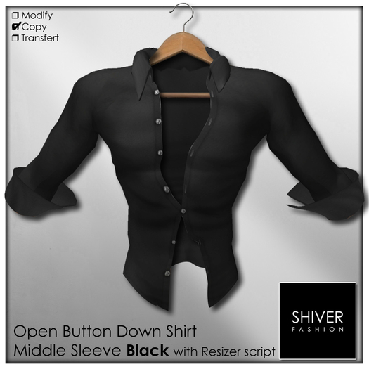 Second Life Marketplace - SHIVER - Open Cuffed Shirt - Black