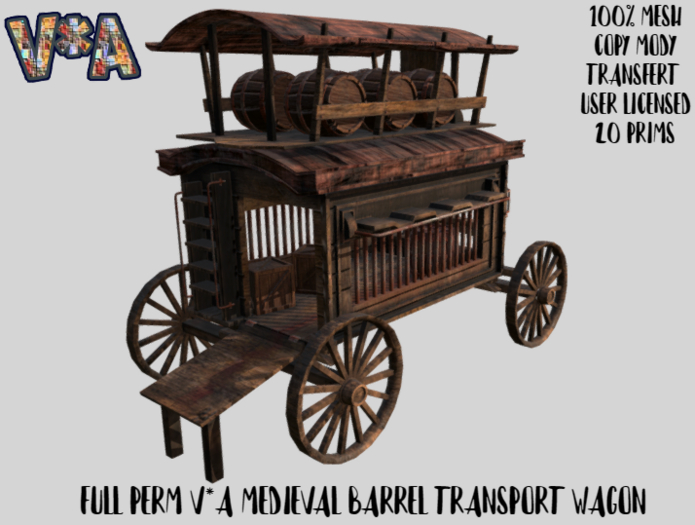 Second Life Marketplace - FULL PERM V*A MEDIEVAL BARREL TRANSPORT WAGON
