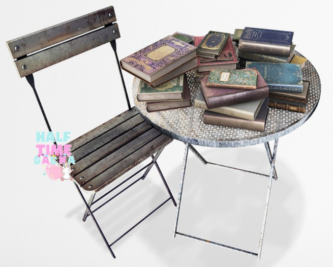 Second Life Marketplace - ionic : Antique books, iron chair & iron table