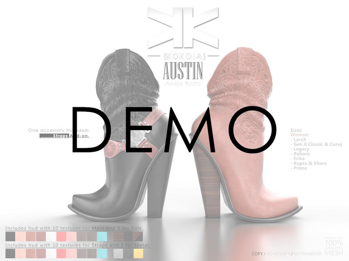 Second Life Marketplace Demo Austin Ankle Boots 10 Colors