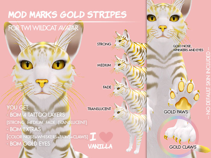 Second Life Marketplace - Pack Marks Gold Stripes for Twi WildCat Avatar