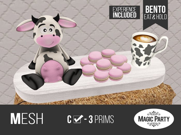 Second Life Marketplace - Macarons N' Coffee w/Milk [Cute Cow] [BENTO]