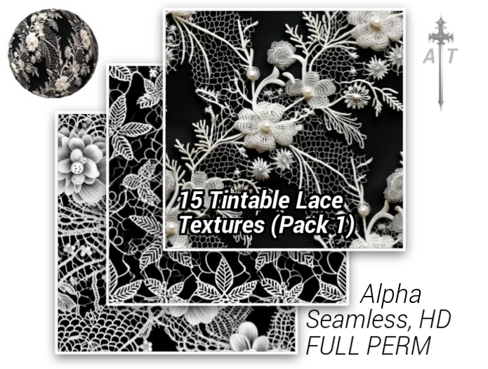 Second Life Marketplace - [AT] 15 Seamless Tintable Lace Alpha Textures ...