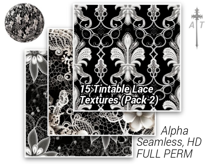Second Life Marketplace - [AT] 15 Seamless Tintable Lace Alpha Textures ...