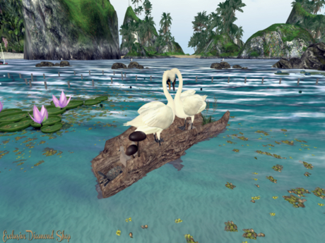 Second Life Marketplace - Swan Family on Tree Trunk (Water Deco with ...