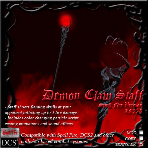 Second Life Marketplace - Demon Claw Staff (Spell Fire Version)