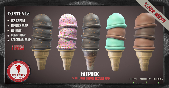 Second Life Marketplace - (Efe Design) 3 Scoops of Ice Cream Fatpack ...