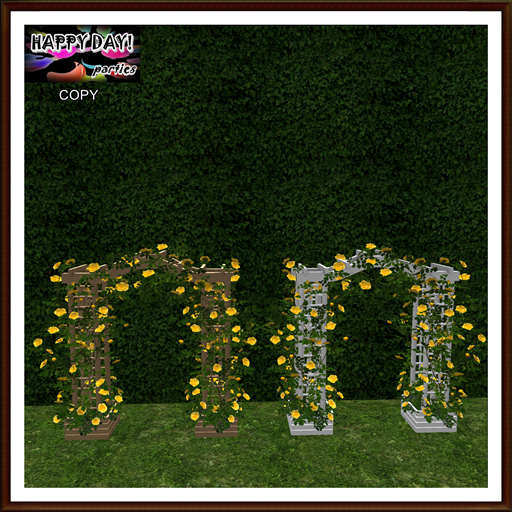 Second Life Marketplace - Spring - Wooden Arbor ArchWay Yellow Roses